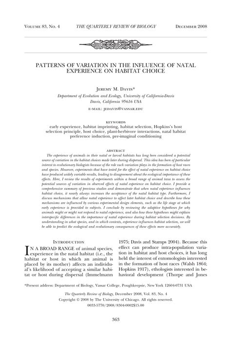 Pdf Patterns Of Variation In The Influence Of Natal Experience On