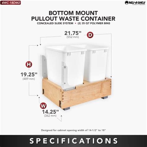 Rev A Shelf WC DM Double Quart Maple Bottom Mount Pullout Waste Container Piece Ralphs