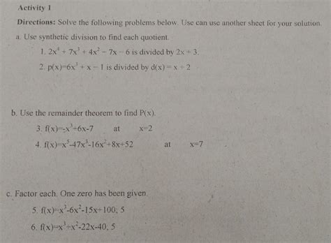 Solved Activity 1 Identify Whether A Given Expression Is A