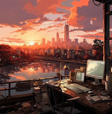 Premium Ai Image Workspace At Sunset