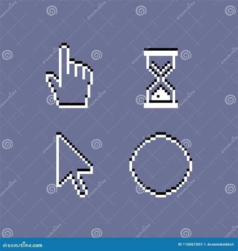 White Pixel Cursor Icon Set Stock Vector Illustration Of Mouse Light