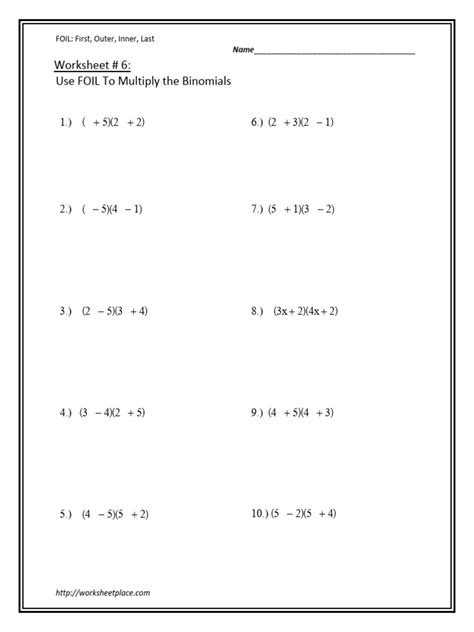 Multiply Binomials 6 Pdf