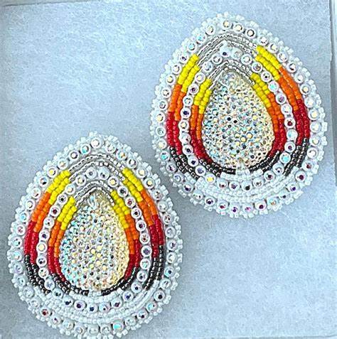 Cree First Nations Hand Beaded White Teardrop Earrings Great Plains