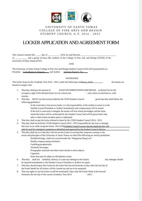 Pdf Locker Application And Agreement Form Dokumentips