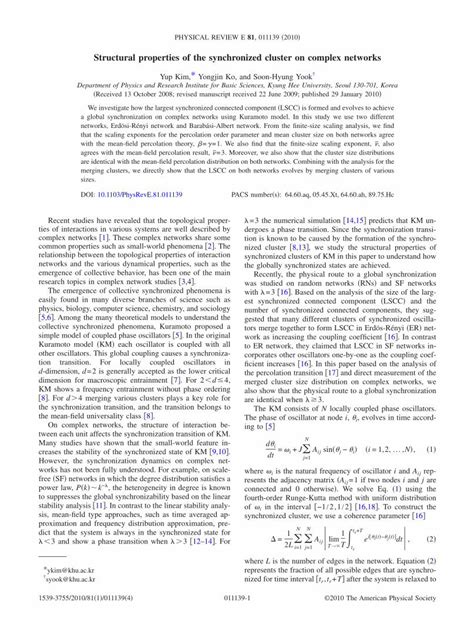 PDF Structural Properties Of The Synchronized Cluster On Complex Networks DOKUMEN TIPS