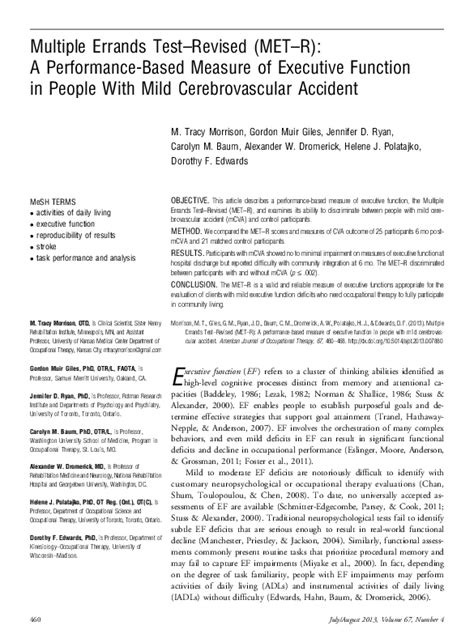 Pdf Multiple Errands Test Revised Met R A Performance Based