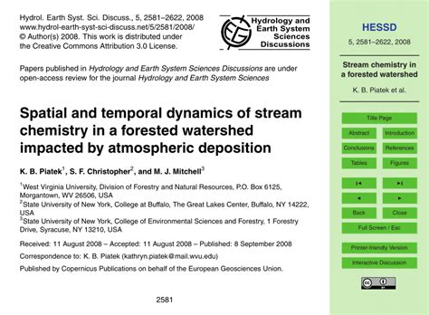 Pdf Spatial And Temporal Dynamics Of Stream Chemistry In A Forested