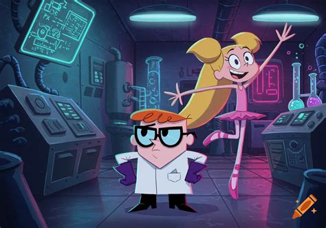 Dexter And Dee Dee From Dexters Laboratory In A Neon Lit Lab Dexter