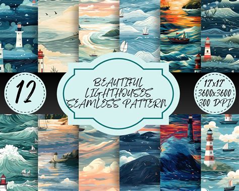 Lighthouse Pattern Coastal Beacon Design Digital Download Nautical Background Maritime Themed