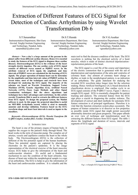 Pdf Extraction Of Different Features Of Ecg Signal For Detection Of