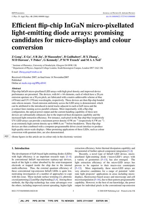 Pdf Efficient Flip Chip Ingan Micro Pixellated Light Emitting Diode