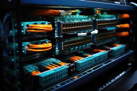 Premium Ai Image Server Room With Switch Internet Cables And Wires Fiber Optic Equipment In