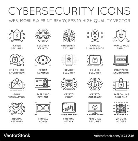Cyber Security Thin Line Icons Set Computer Vector Image