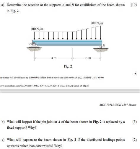 Solved A Determine The Reaction At The Supports A And B For