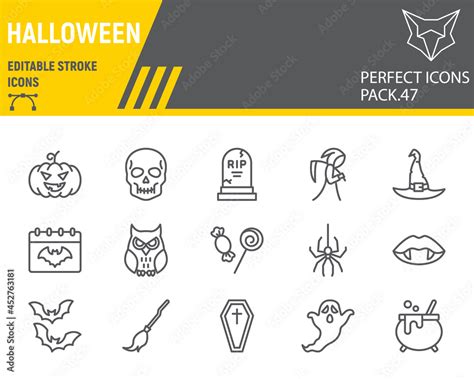 Halloween Line Icon Set Horror Collection Vector Graphics Logo Illustrations Happy Halloween