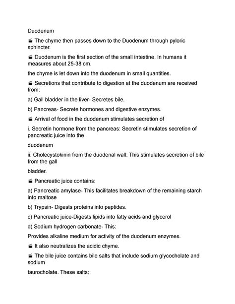 Class Notes On Biology Duodenum The Chyme Then Passes Down To The Duodenum Through Pyloric