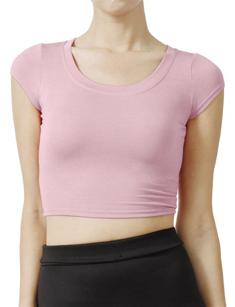 J Method Womens Short Sleeve Scoop Neck Crop Top Solid Basic Casual