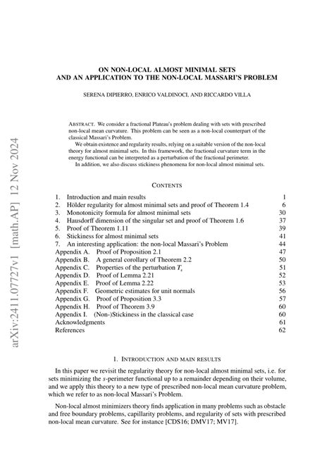 pdf on non local almost minimal sets and an application to the non