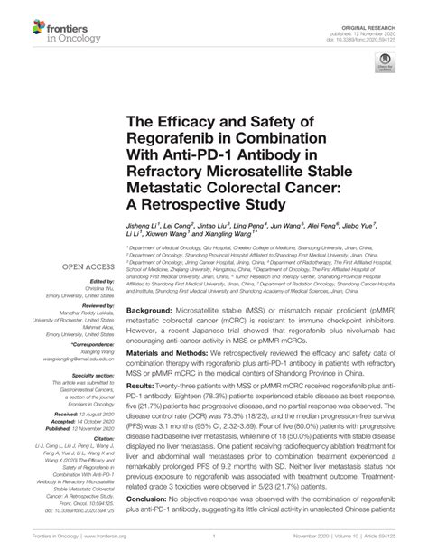Pdf The Efficacy And Safety Of Regorafenib In Combination With Anti
