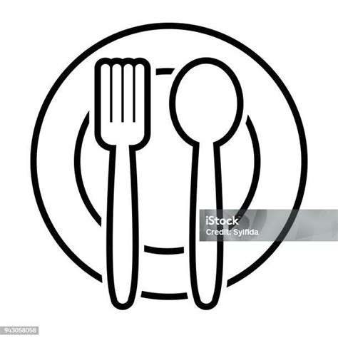 포크와 접시 개요 디자인에 숟가락 벡터 일러스트 레이 션 가리기에 대한 스톡 벡터 아트 및 기타 이미지 가리기 개체 그룹 검은색 Istock