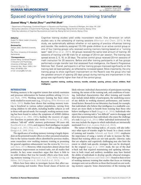 Pdf Spaced Cognitive Training Promotes Training Transfer