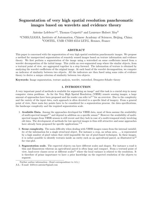 Pdf Segmentation Of Very High Spatial Resolution Panchromatic Images Based On Wavelets And