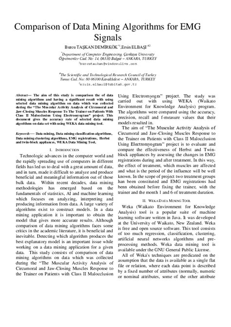 pdf comparison of data mining algorithms for emg signals ersin