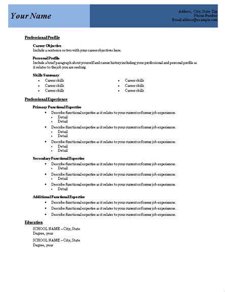 Microsoft Word Functional Resume Template Resumes And CV Templates Ready Made Office Templates