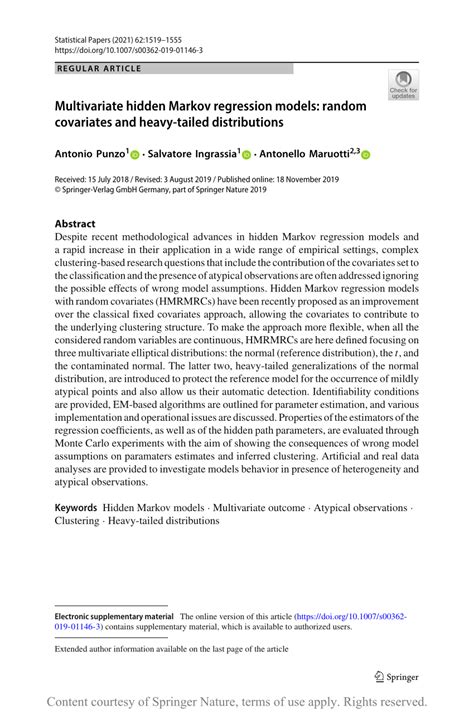 multivariate hidden markov regression models random covariates and