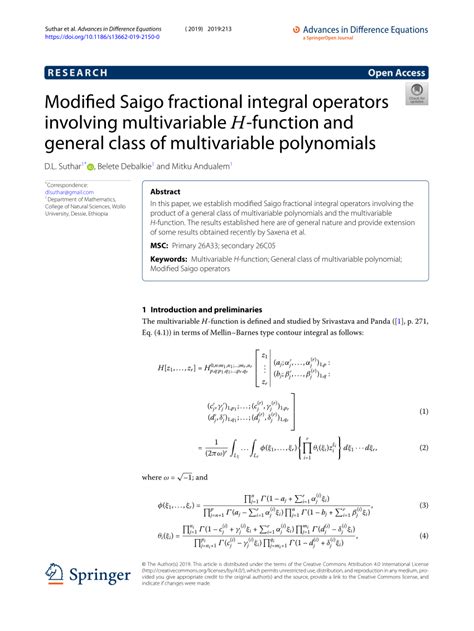 Pdf Modified Saigo Fractional Integral Operators Involving Multivariable H Function And