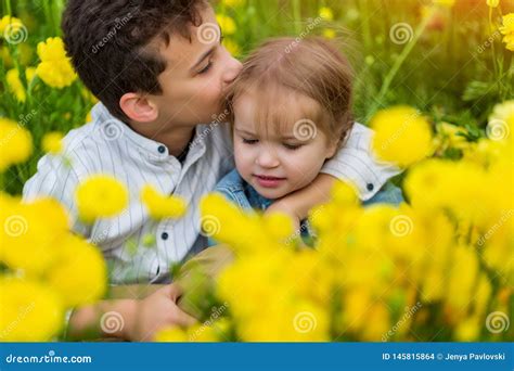Very Cute Beautiful Little Sister Hugging Her Big Brothers Sweet Stock