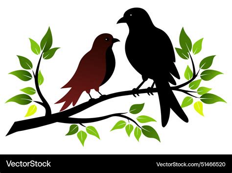 Charming Birds Perched On A Tree Royalty Free Vector Image