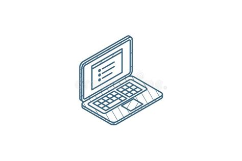 Laptop Computer Notebook Isometric Icon 3d Line Art Technical Drawing Editable Stroke Vector