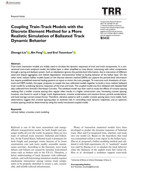 Pdf Effect Of Ballast Degradation On Track Dynamic Behavior Using