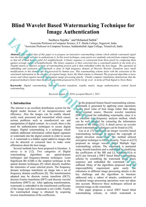 Pdf Blind Wavelet Based Watermarking Technique For Image Authentication