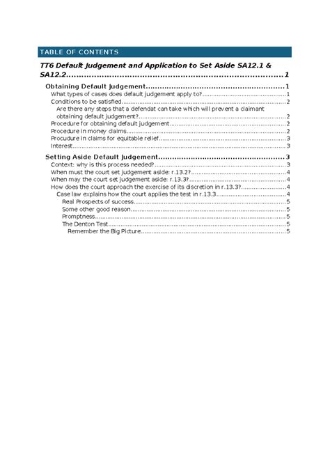 Tt6 Default Judgement And Application To Set Aside Sa12 Table Of