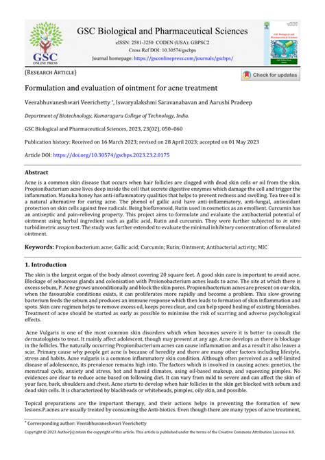 Pdf Formulation And Evaluation Of Ointment For Acne Treatment