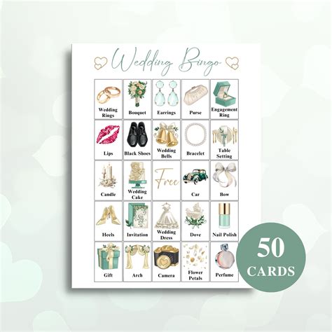 50 Printable Wedding Bingo Cards Green Wedding Picture Bingo Etsy