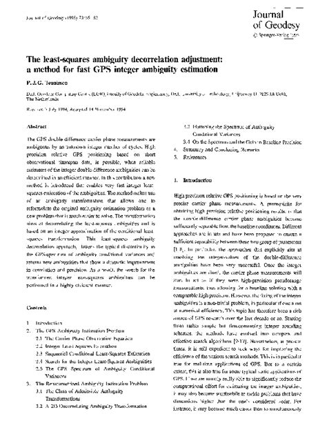Pdf The Least Squares Ambiguity Decorrelation Adjustment A Method For Fast Gps Integer