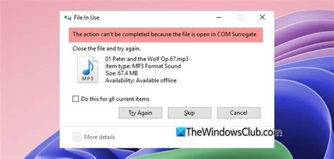 Action Cannot Be Completed Because File Is Open In Com Surrogate