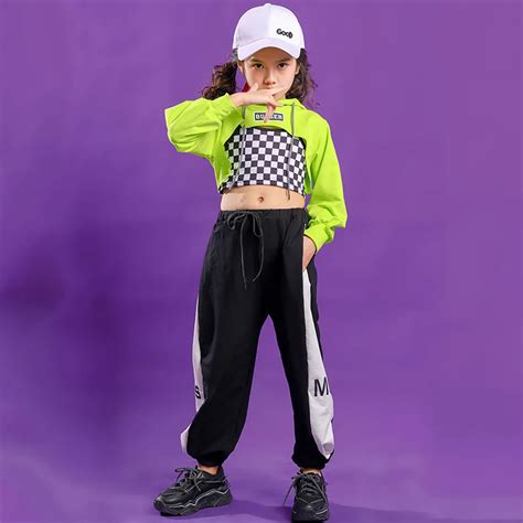Lolanta Girls Hip Hop Dance Clothes Set Green Crop Top Black Green
