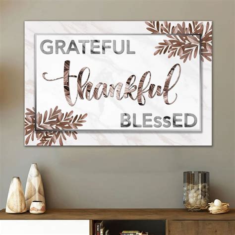 Grateful Thankful Blessed Wall Art Sign Canvas Print Christian Wall