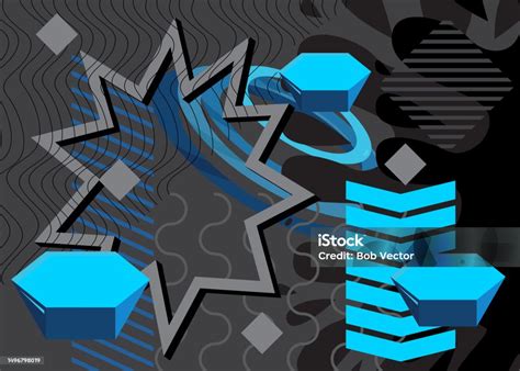 검정색과 파란색의 최소 기하학적 그래픽 테마입니다 복고풍 추상 모양 템플릿입니다 포스터 배너 표지를 위한 빈티지 기하학적 요소 가리기에 대한 스톡 벡터 아트 및 기타 이미지