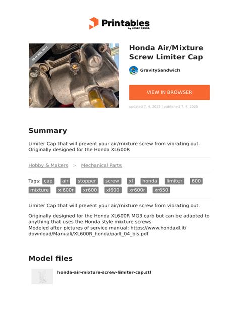 Honda Airmixture Screw Limiter Cap Pdf