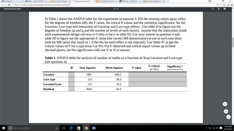 Anova Table Help Table I Shows The ANOVA Table For Chegg Com