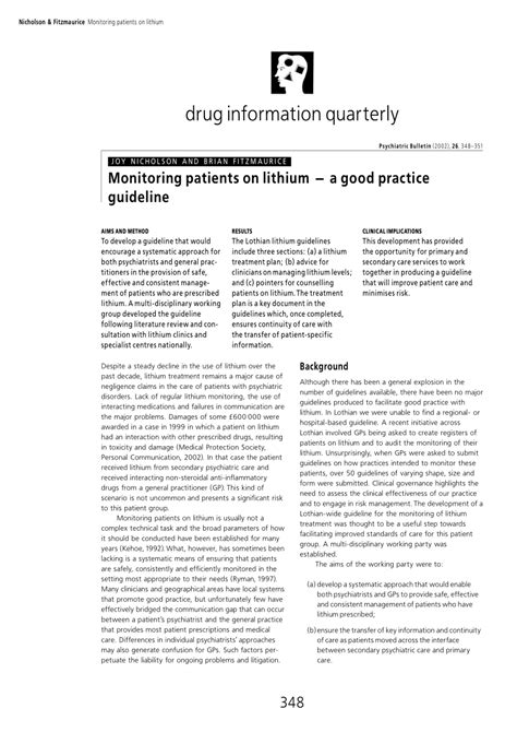 Pdf Monitoring Patients On Lithium A Good Practice Guideline