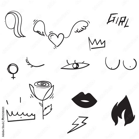 Set Of Doodle Feminism Elements And Text Feminist Female Hand Drawn