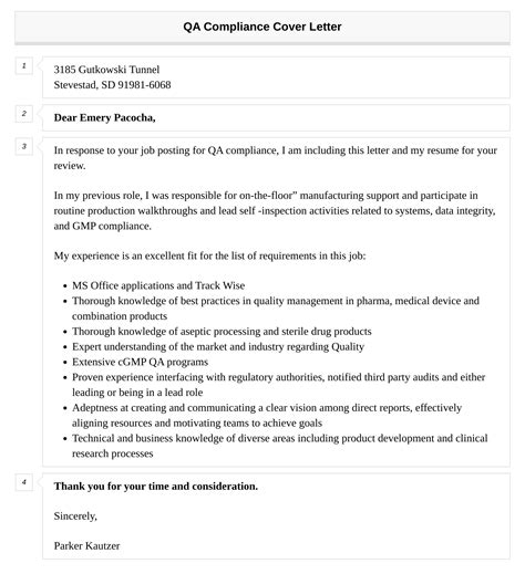 QA Compliance Cover Letter Velvet Jobs