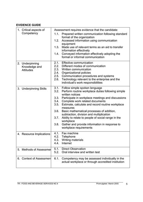 Training Regulations Fbservice Nc Ii Doc