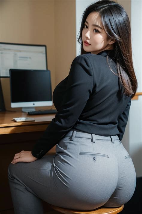 Super Beautiful Office Lady、solo、plump Ass、y Shirt、black Suit Pants